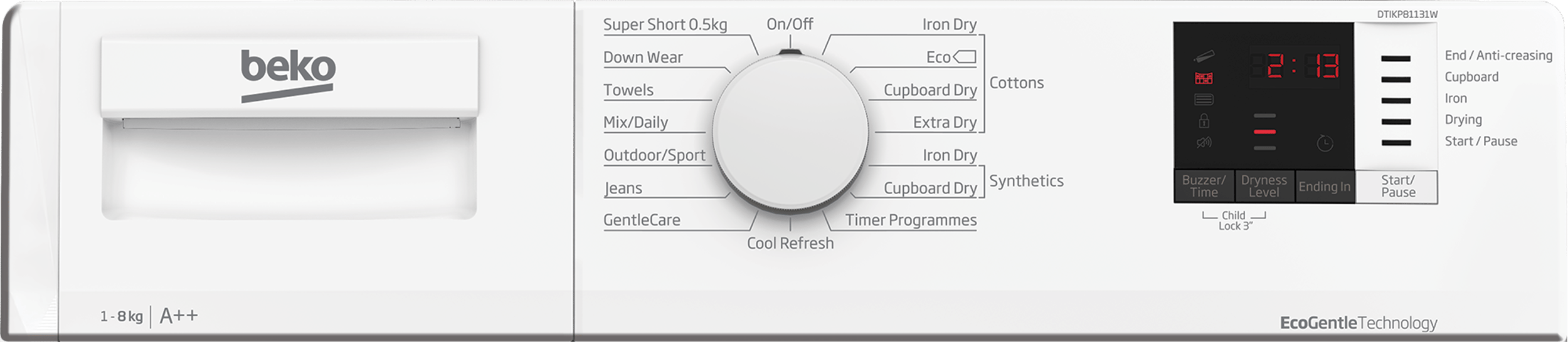 8kg Integrated Heat Pump Tumble Dryer with Sensor Drying Programmes ...
