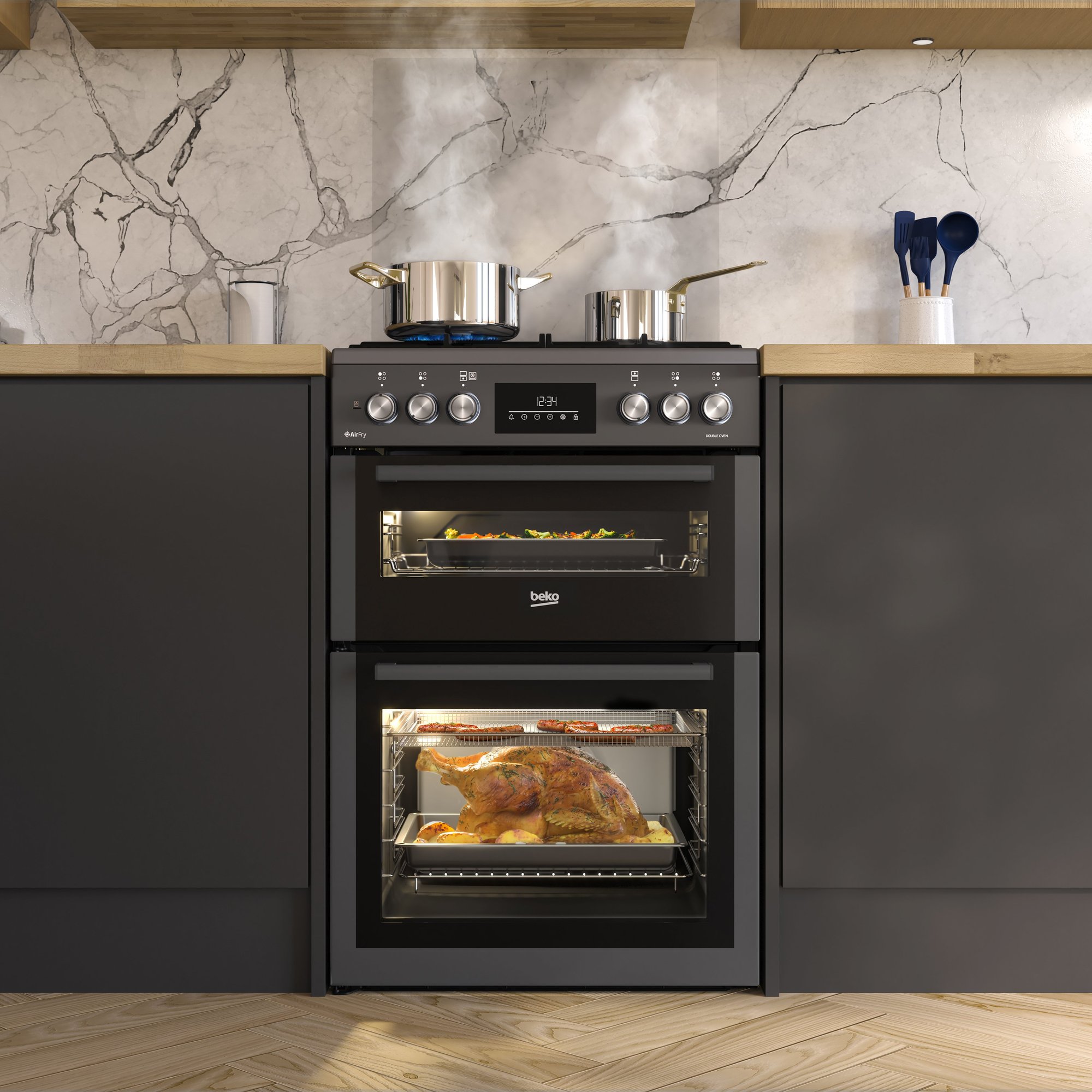 60cm Double Oven Duel Fuel Cooker with AeroPerfect™ FDDA6272TC | Beko UK