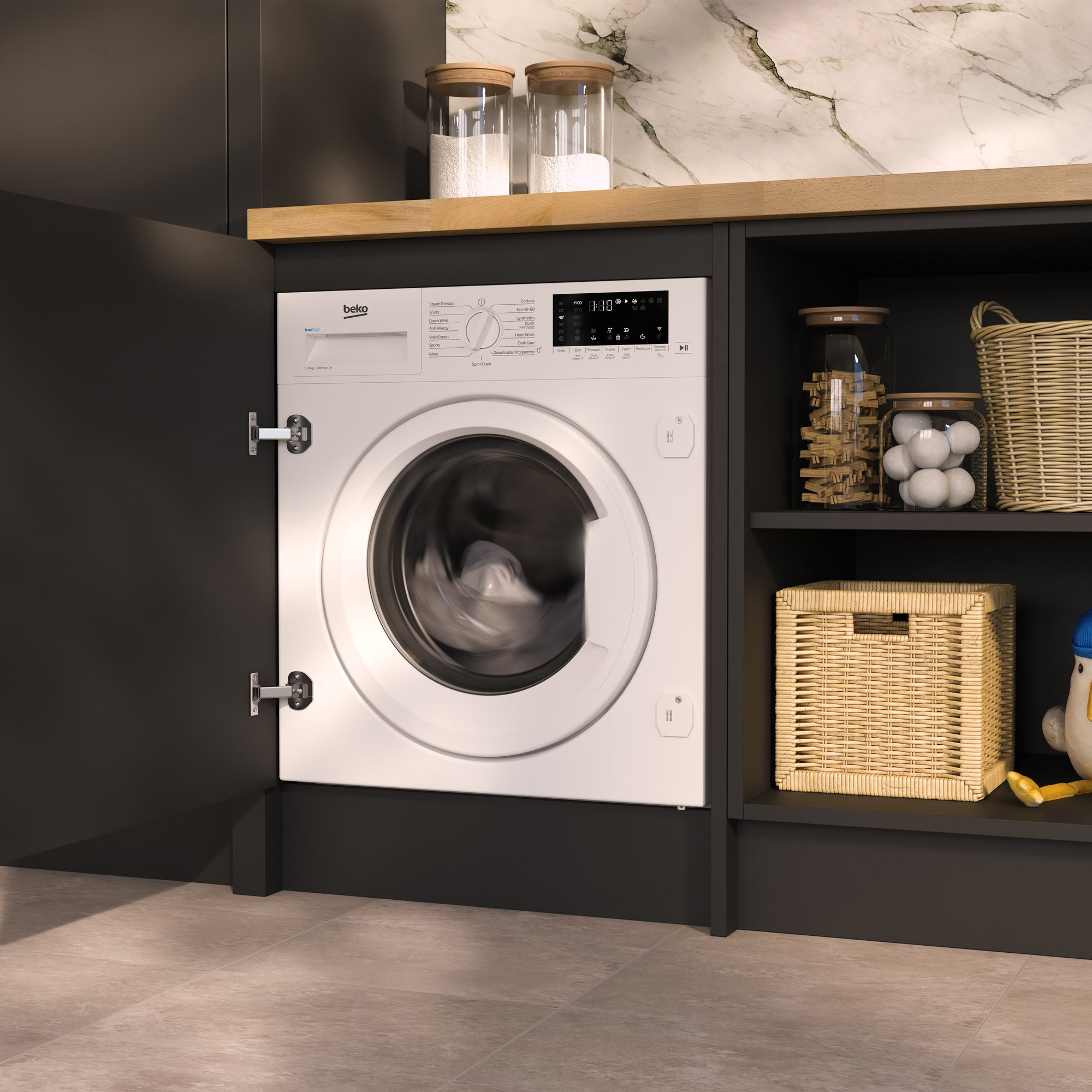 Integrated 9kg 1400rpm Washing Machine with IronFast WTIK94121F | Beko UK