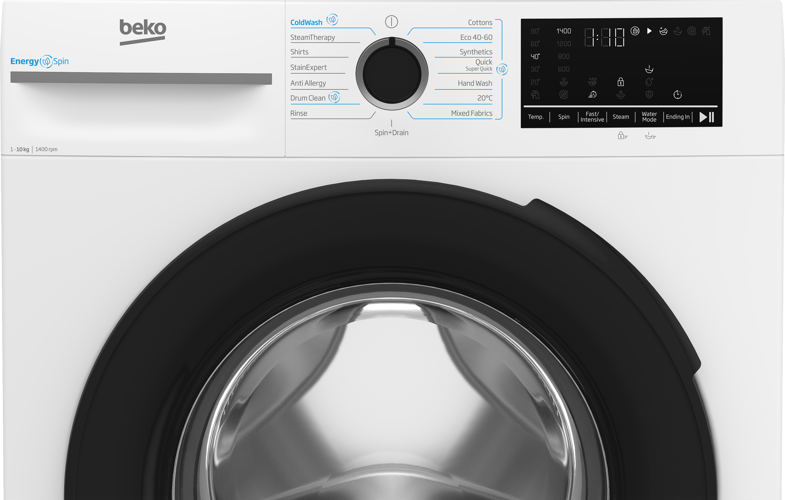 Freestanding 10kg 1400rpm Washing Machine with EnergySpin and IronFast ...