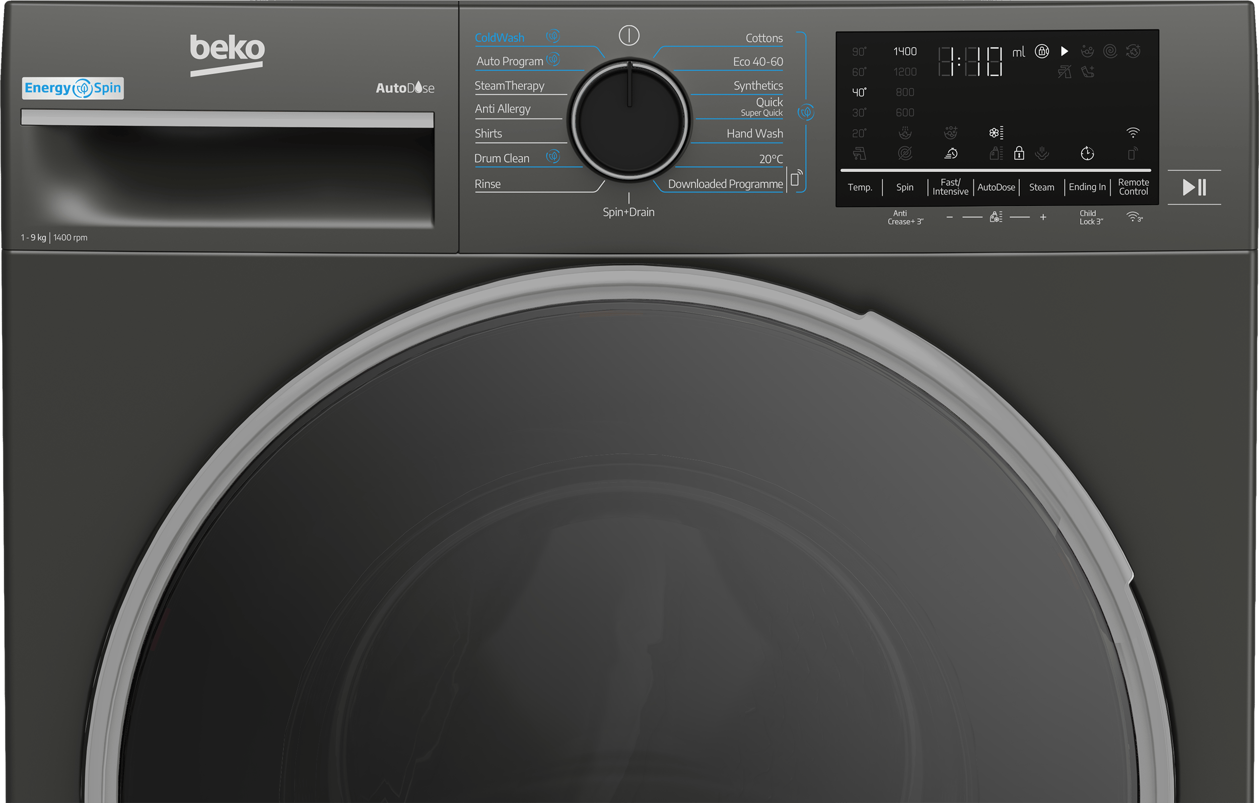 Freestanding 9kg 1400rpm Washing Machine with EnergySpin and Autodose ...