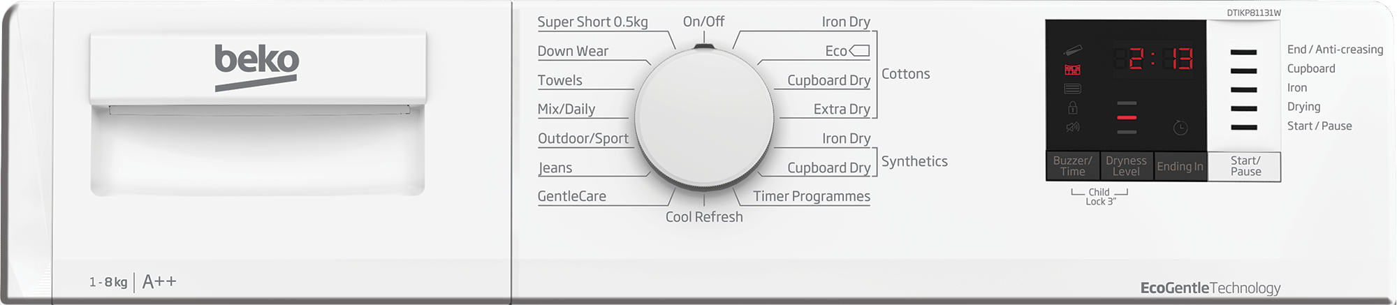 8kg Integrated Heat Pump Tumble Dryer with Sensor Drying Programmes ...