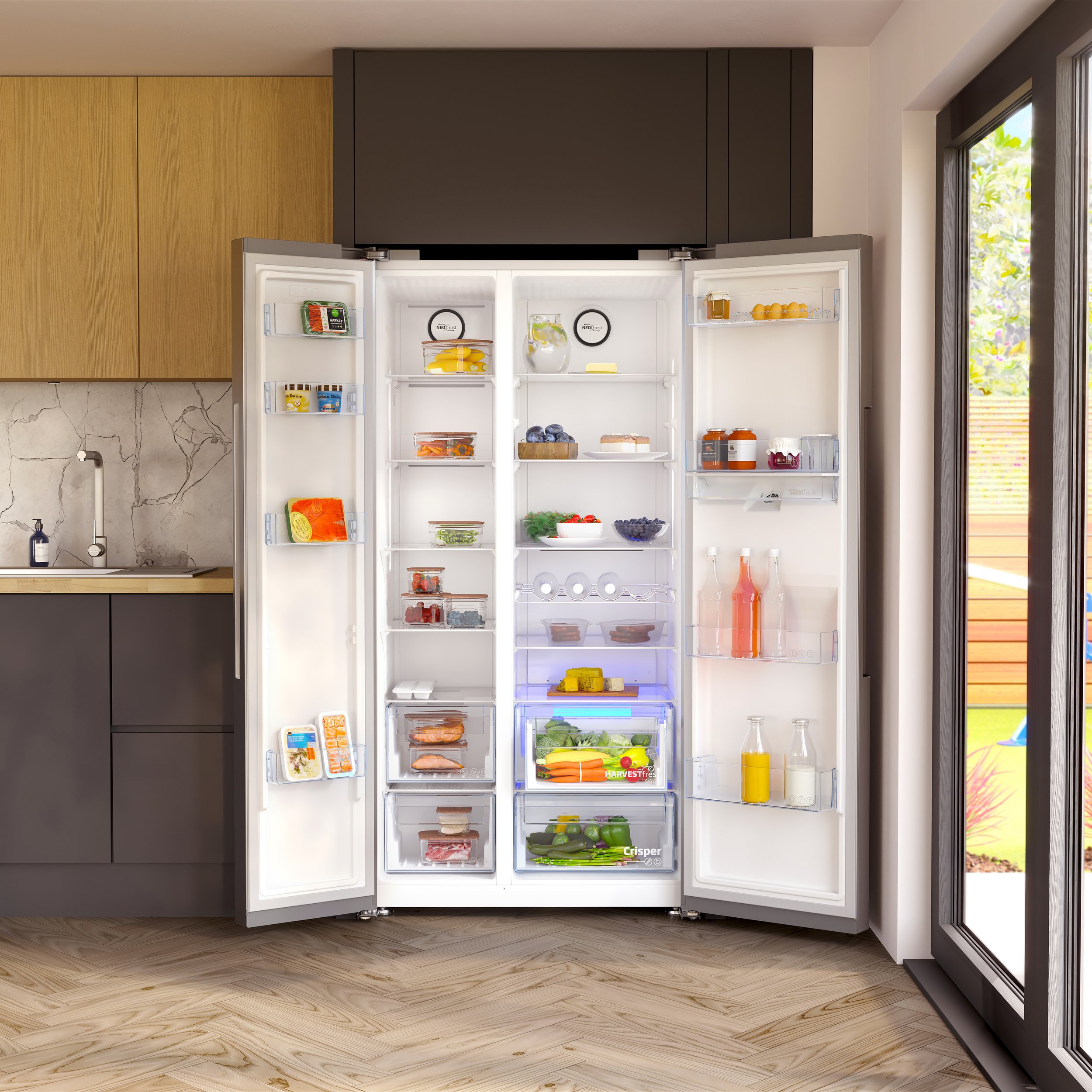 Freestanding American Style Fridge Freezer with HarvestFresh™ ASD2542V ...