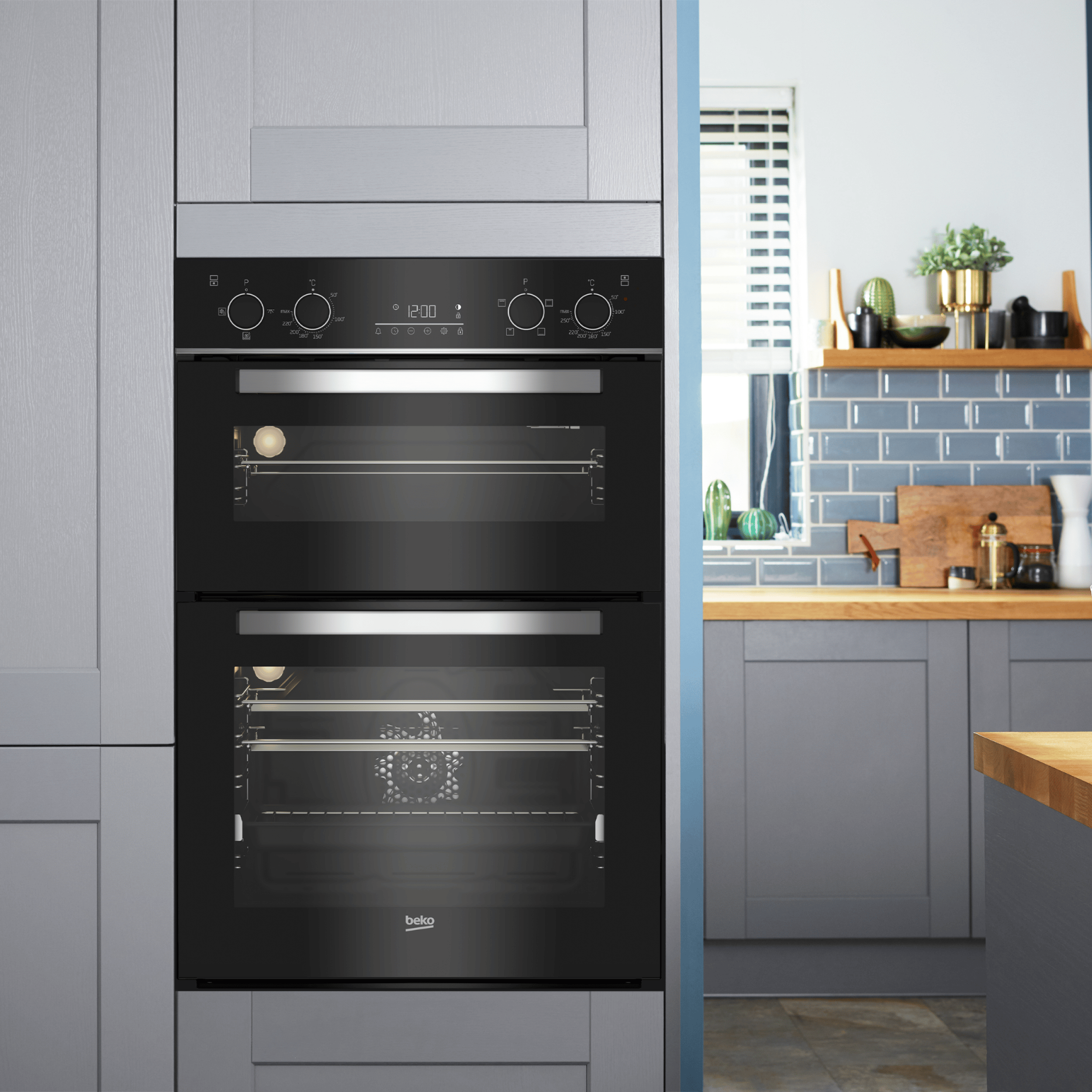 90cm Built-In Double Fan Oven with Touch Control LED Timer BBDQF24300 ...