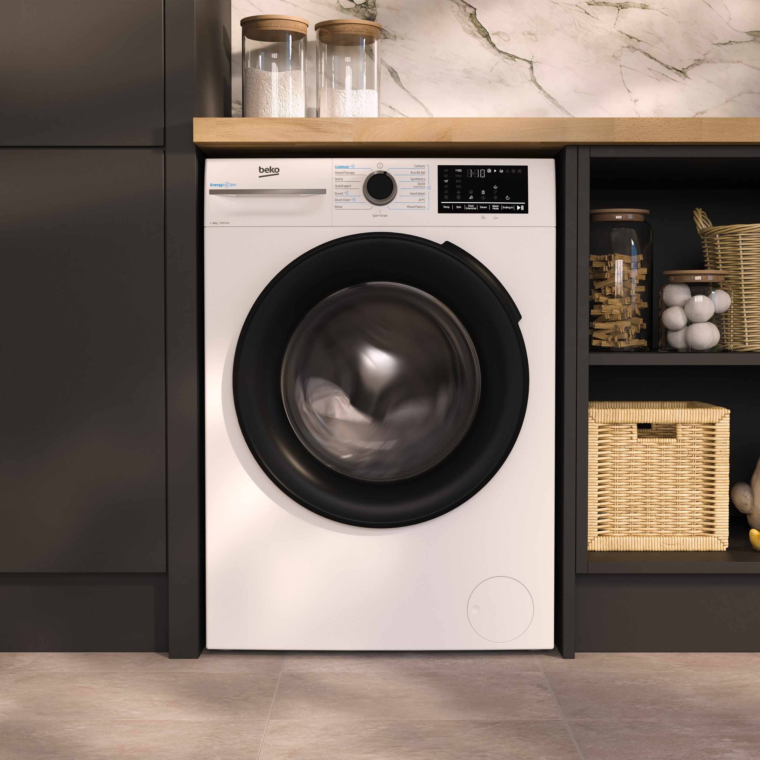Freestanding 9kg 1400rpm Washing Machine with EnergySpin and IronFast ...
